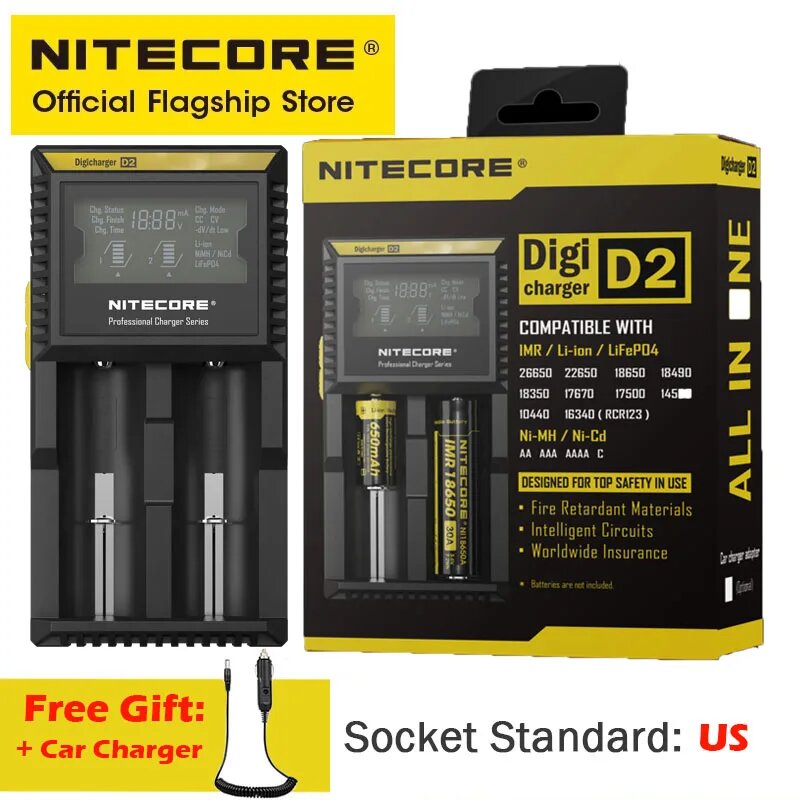 NITECORE D2 Зарядное устройство для аккумуляторов 18650 D2 US