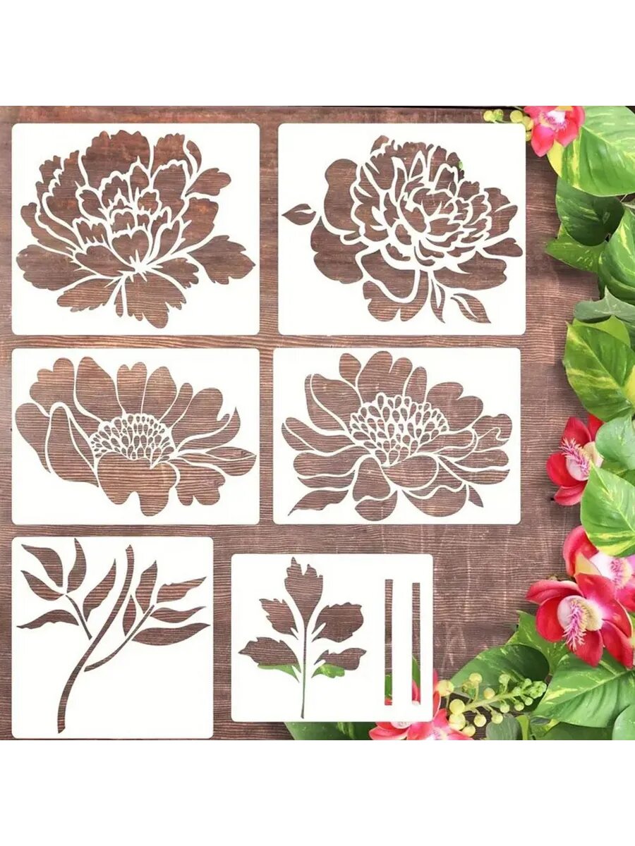 Трафареты для рисования цветов на стенах, мебели, 6/8шт