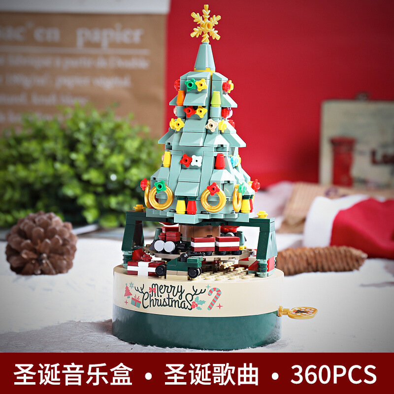 Кросс-бордер Jiaqi Рождественская елка Вращающаяся музыкальная шкатулка Снеговик Имбирный домик Строительные блоки Орнамент Рождественская сборная игрушка Подарок