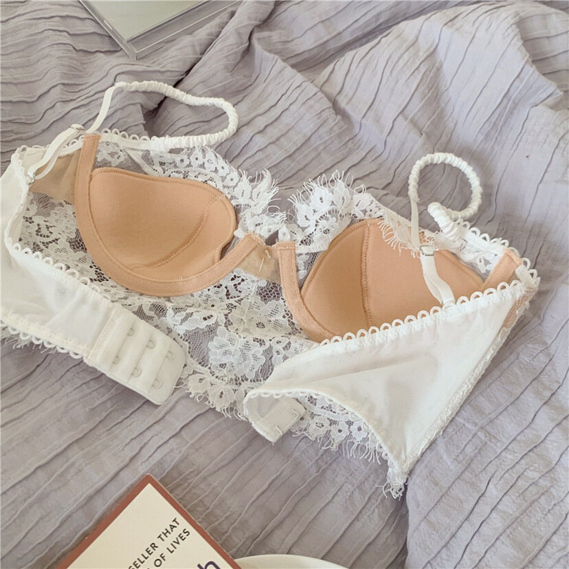 Топ без бретелей в европейском и американском стиле 2021 года, майка с открытой спиной, кружевное белье, облегающий крой, сексуальный бюстгальтер и трусики. Цвет: белый (304).