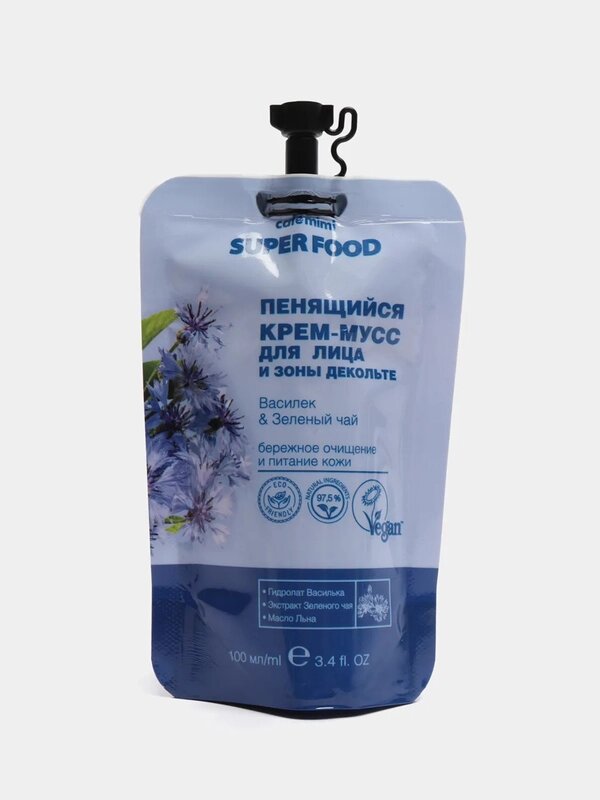 Пенящийся крем-мусс для лица и зоны декольте Василек&Зеленый чай, 100 мл