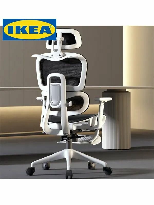 Игровое компьютерное кресло, Модель Xiaoyao с откидывающейся ножкой в белой раме и черной сетке + 3D-подлокотник + полая подушка + регулировка глубины сиденья