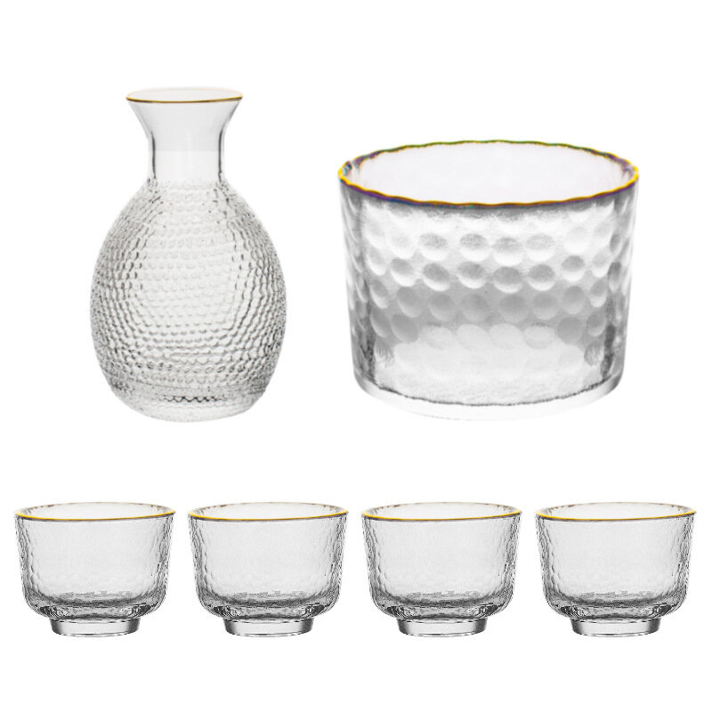 Стеклянный винный костюм в японском стиле Чеканный кувшин для вина с золотистой окантовкой маленький бокал для вина
