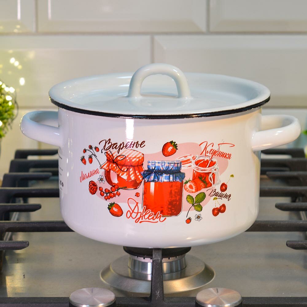 Кастрюля эмалированная 2л, сталь, с металлической крышкой, цвет в ассортименте