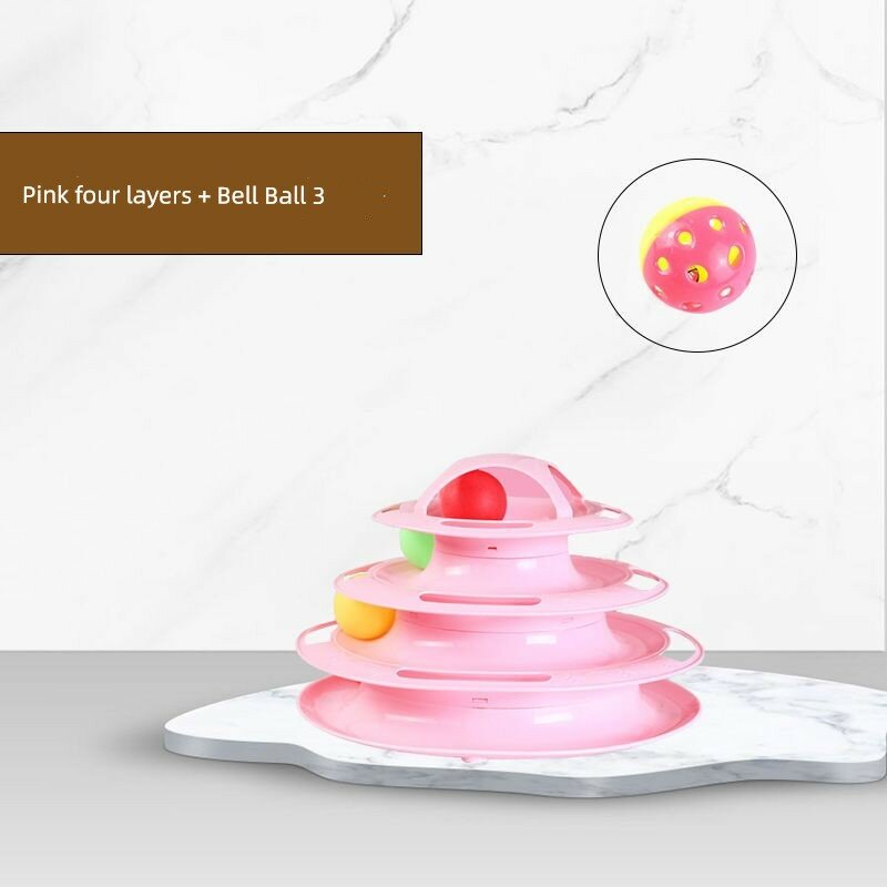 Романтически-розовый 4-слойный кат-диск с 3 разноцветными колокольчиками для кошек