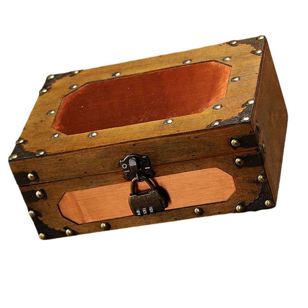 Деревянный сундук для хранения ювелирных изделий с замком, Стиль C