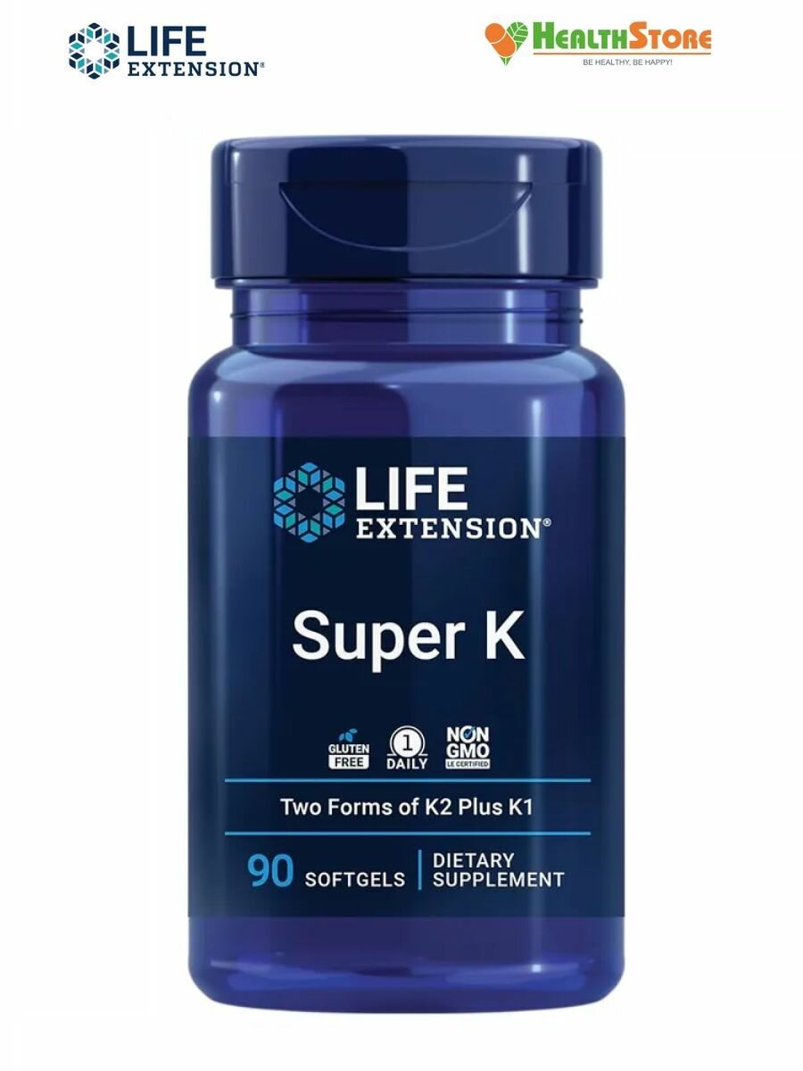 Life Extension Super K 90 софтгелевых капсул витамин к2 мк-7, витамин к1
