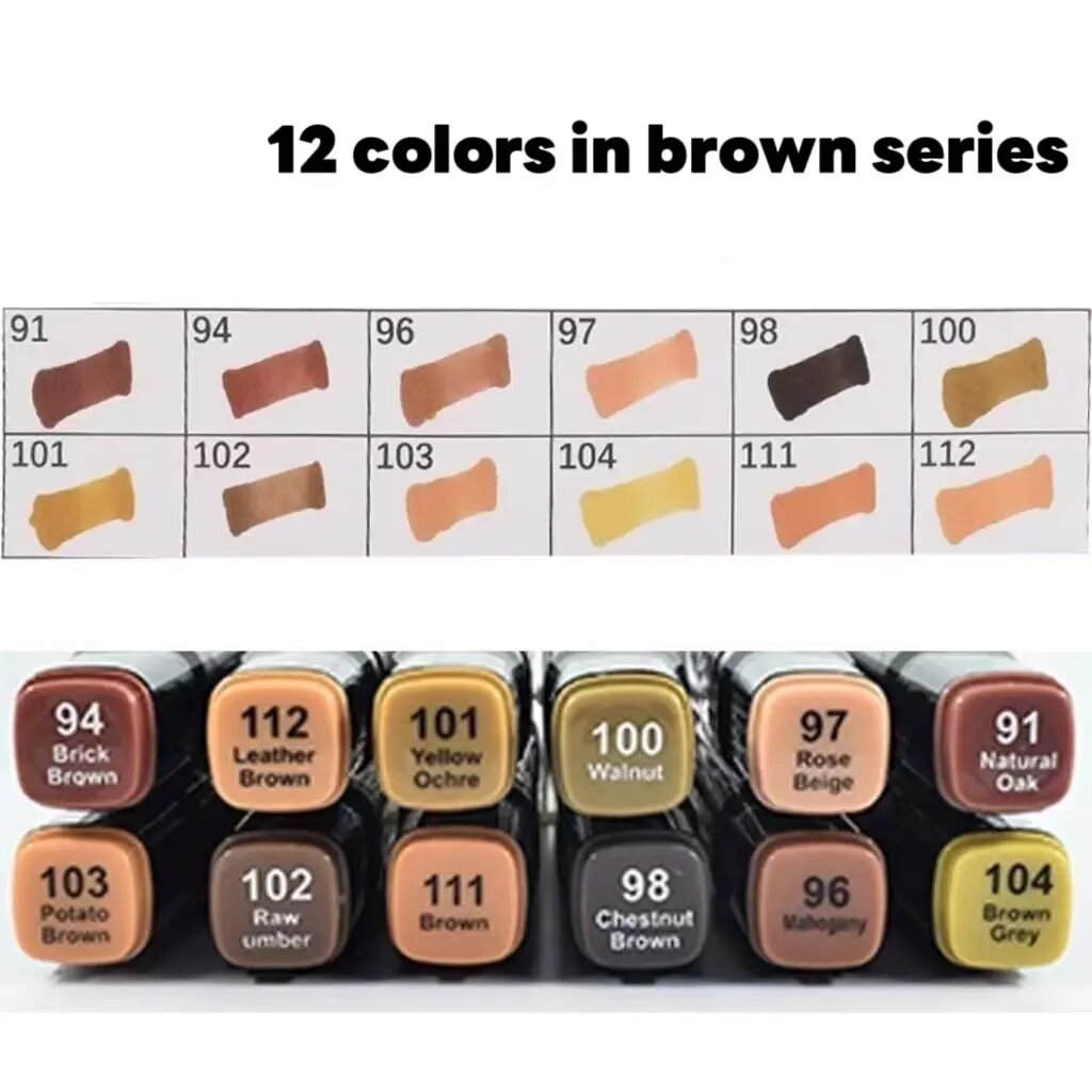 Маркеры Kissbuty 12 цветов, коричневый, Brown series