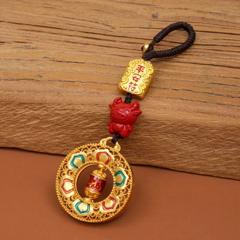 Древний золотой мантра-колесо с шестью словами для Зодиака Бык - ручная религиозная бусина-брелок
