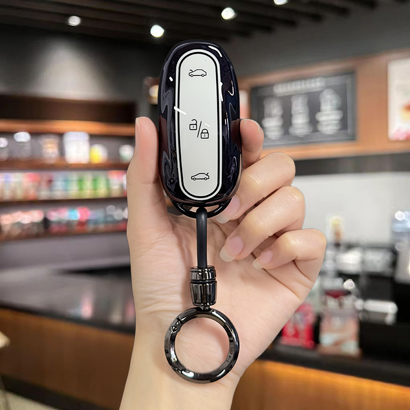 Подходит для чехла на ключ Tesla Model 3, защитного чехла на ключ Model Y, полного покрытия с застежкой. Черно-белый +