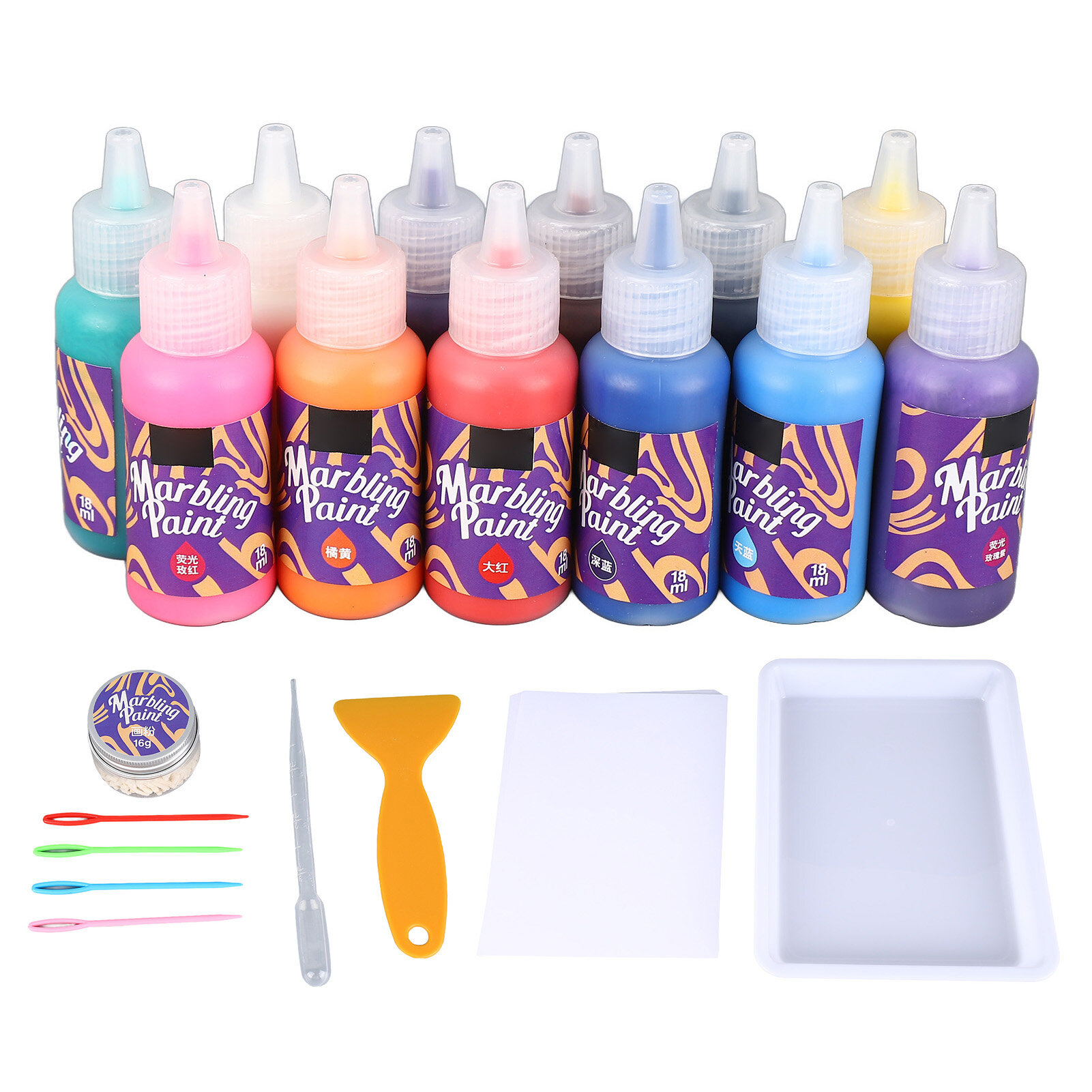 Набор из 12 водных красок для рисования мрамором для девочек и мальчиков. Набор для рисования мрамором для детей от 4 до 12 лет.