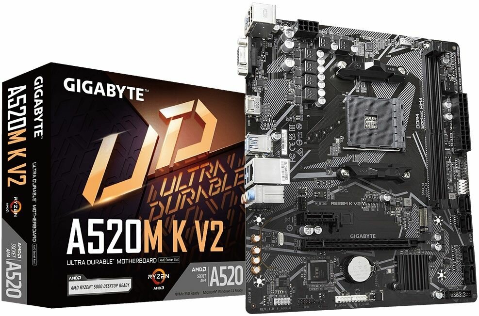 Материнская плата GIGABYTE A520M K V2 Socket AM4 mATX DDR4 PCI-E M.2 HDMI Gigabit LAN