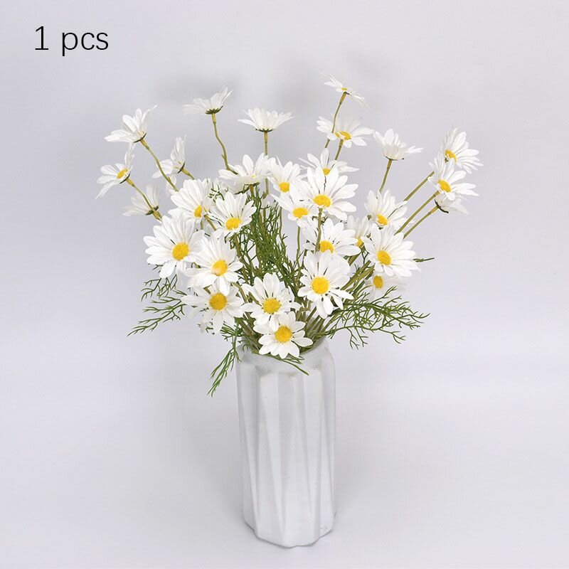 Пять головок искусственных шелковых ромашек Lush для красивых цветочных композиций дома, белые - 1 шт.