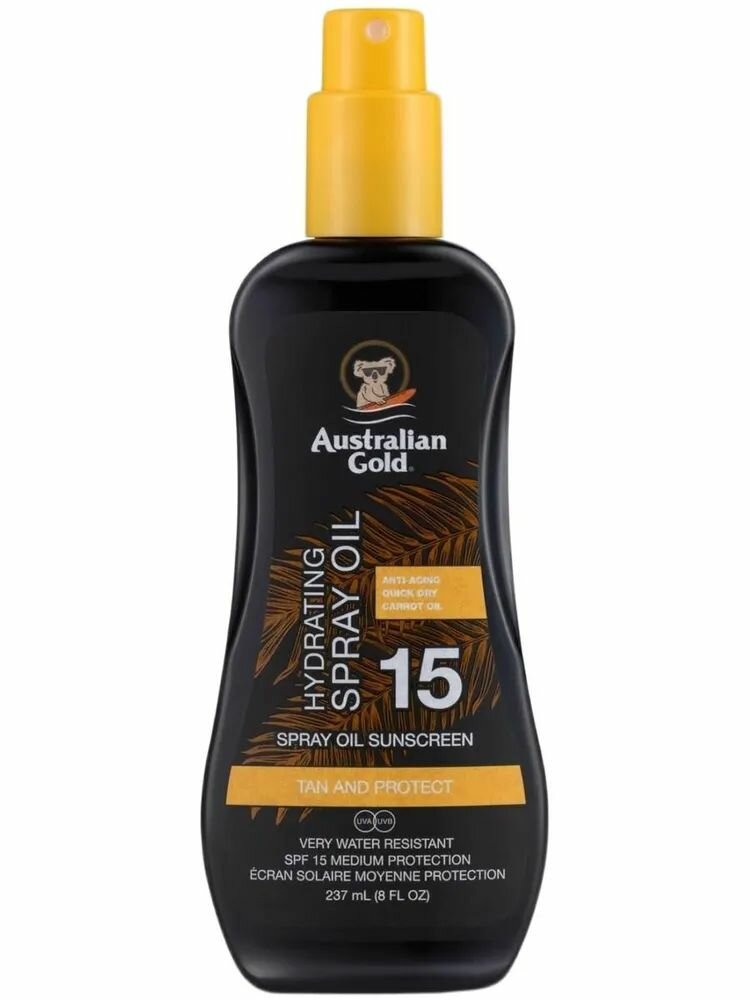 Australian Gold Hydrating Spray Oil Sunscreen SPF 15, Солнцезащитное спрей-масло, 237мл