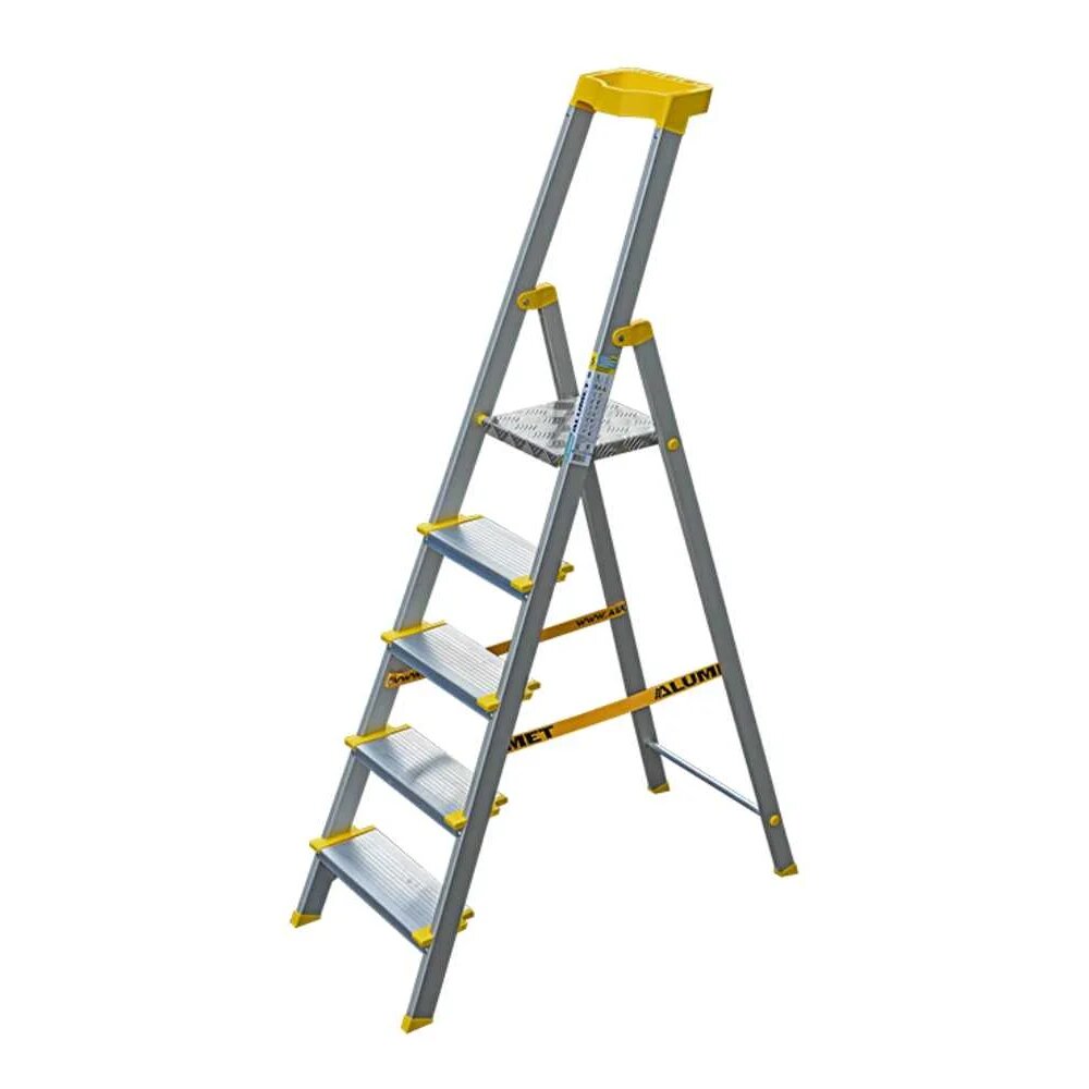 Стремянка алюминиевая Алюмет профессиональная, анодированное покрытие, широкие ступени, односторонняя конструкция