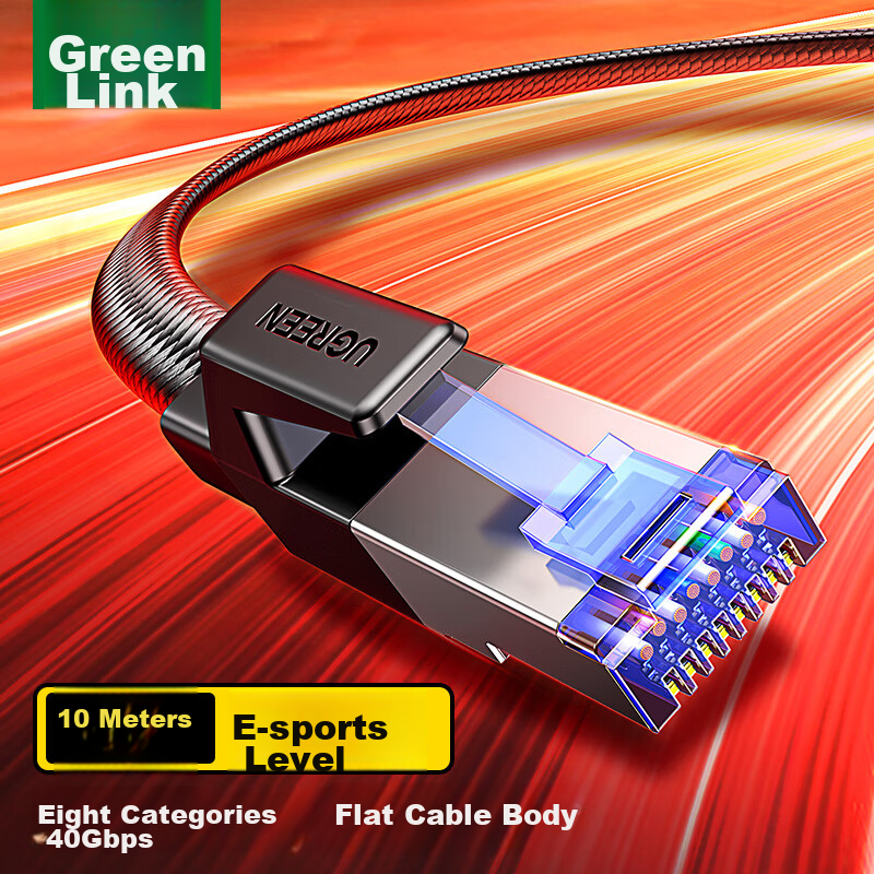 Lulian CAT8 Pure Copper Ethernet Cable, 10 Gigabit Shielded Network Cable, Gaming Twisted Pair, Home Computer Broadband Patch Cord, Flat Cable 10 Meters