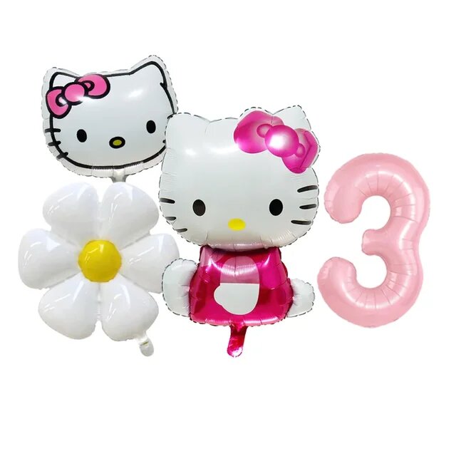 Набор воздушных шаров Hello Kitty в форме цифр, милые фольгированные шары с мультяшной кошечкой, идеально подходят для украшения дня рождения девочки и для детского праздника.