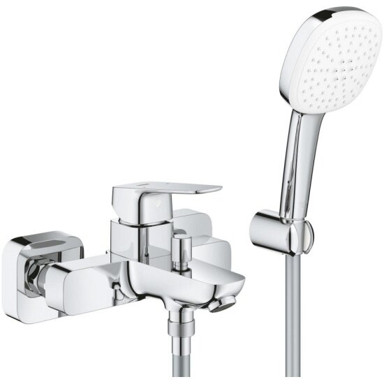 Смеситель для ванны и душа Grohe CUBEO с душ гарнитур (руч душ Tempesta Cube 110, 2 реж, держатель, шланг Relexaflex 1500 мм), хром 1018140000