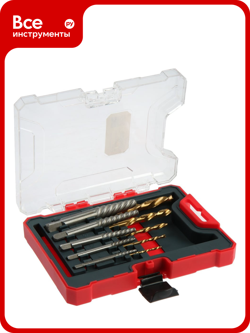 Набор экстракторов и сверл тундра крупная левая резьба, 45 сталь М1-М5, d=2.4-8 мм HSS, TIN 9748806