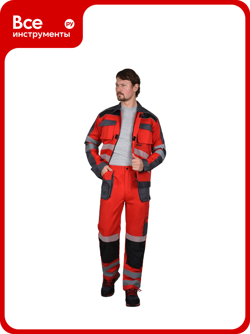 Костюм сириус "АТОМ"-К куртка, брюки красный с серым р.120-124/182-188 (ЧЗ) 148921-к