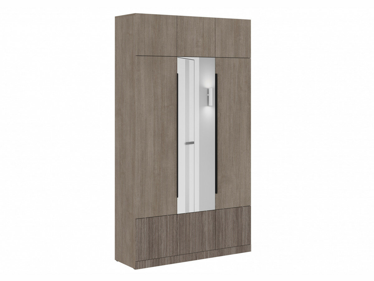 Шкаф трехдверный с зеркалом, с выдвижной штангой, 10 полками, антресолью и секцией для обуви