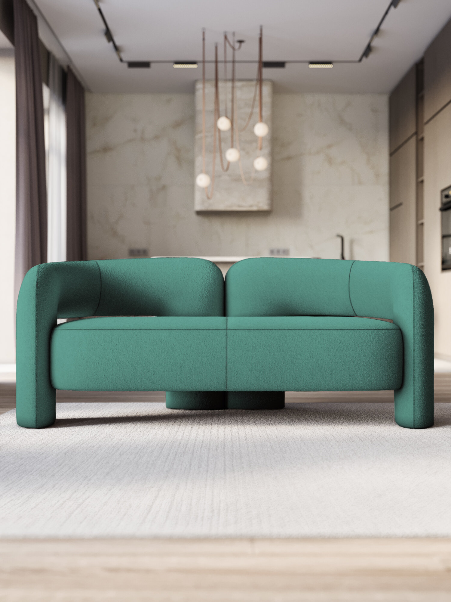 Диван дизайнерский AZZURRO, букле черный BRAVO MINERAL 182 см. прямой