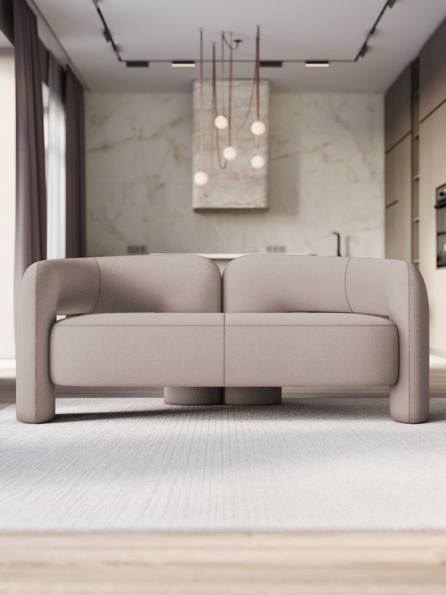 Диван дизайнерский AZZURRO, букле бежевый BRAVO NATURAL 182 см. прямой