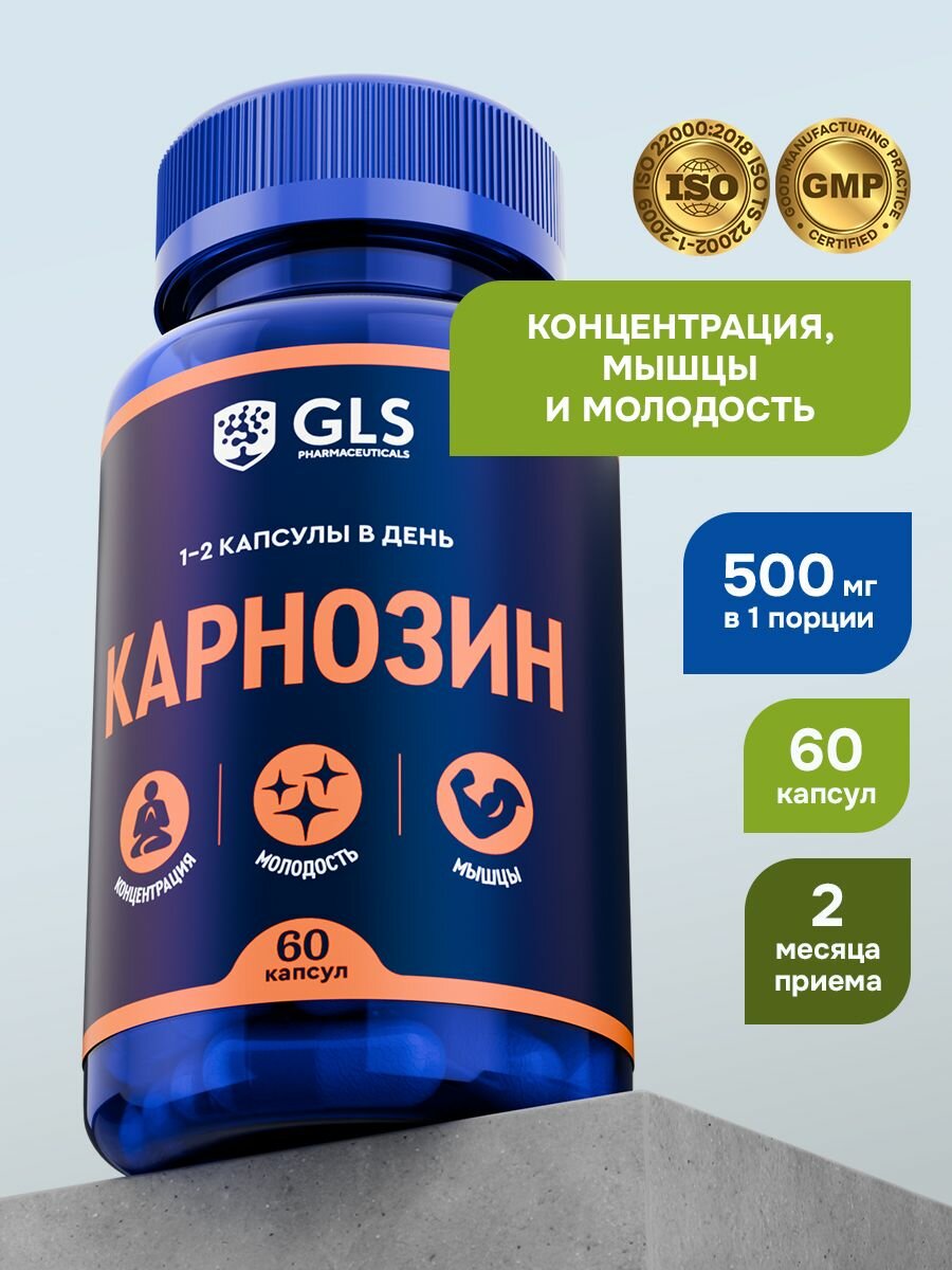 Карнозин 500 мг, бад / витамины для молодости, энергии и продуктивности, 60 капсул