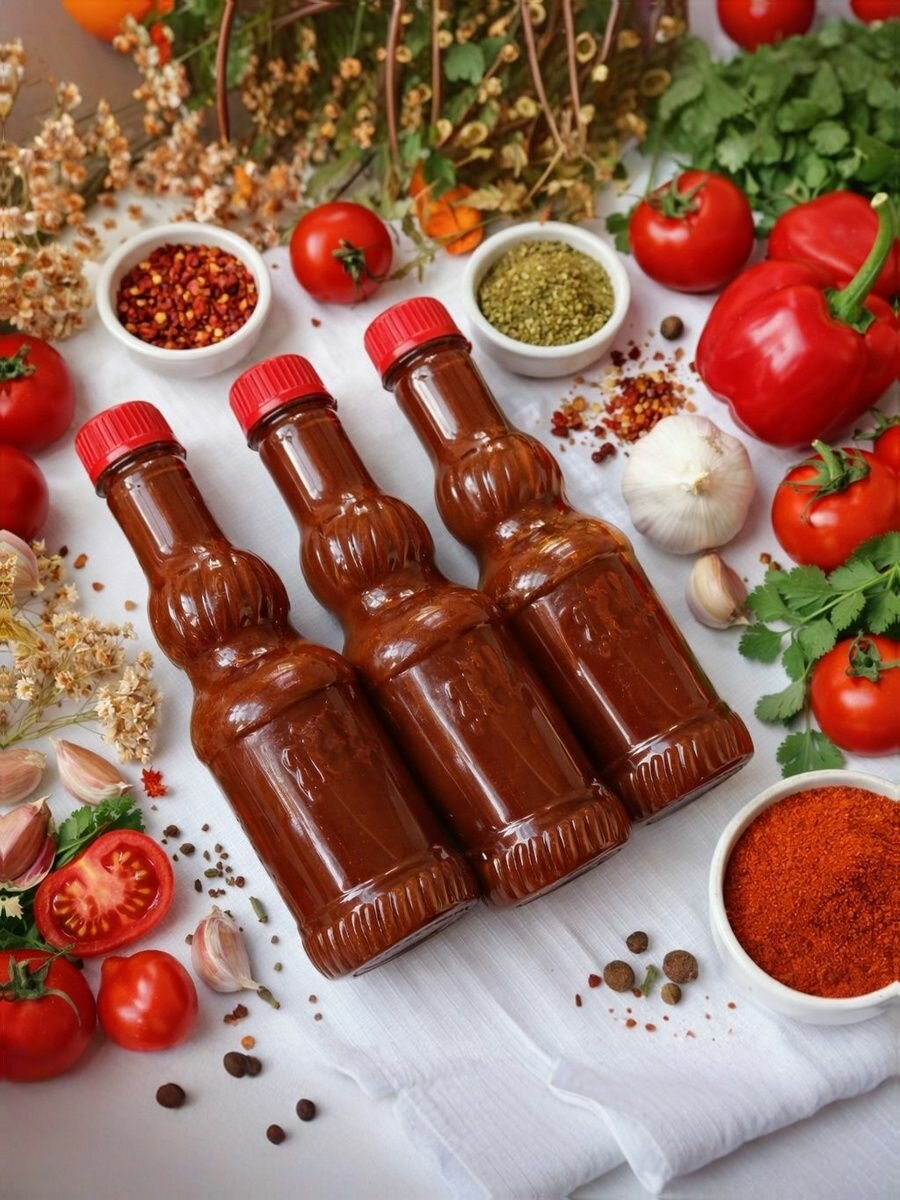 Набор 3 бутылки - Кетчуп Пикантный из томатов без сахара/без химии, ремесленный домашний соус 270г*3шт