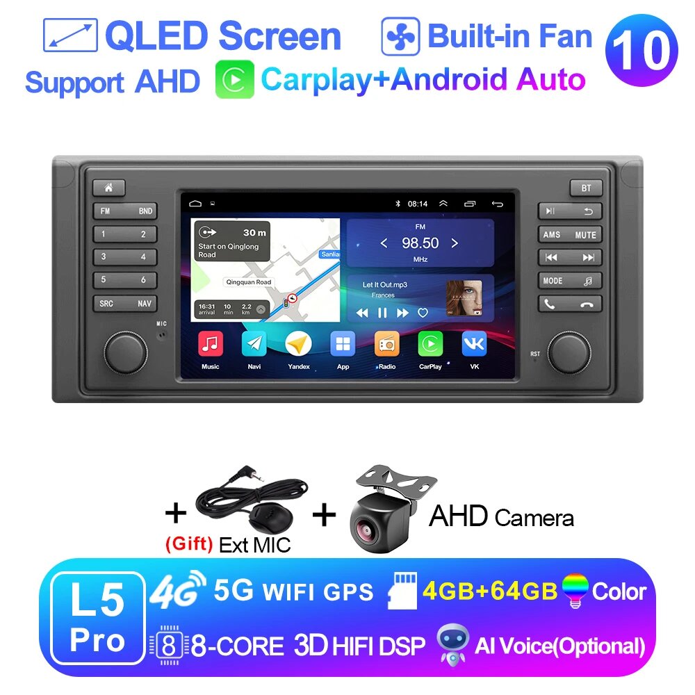 LEHX 2din Android 14 авто Carplay автомобильный радио мультимедийная L5 Pro(4-64GB)-AHD