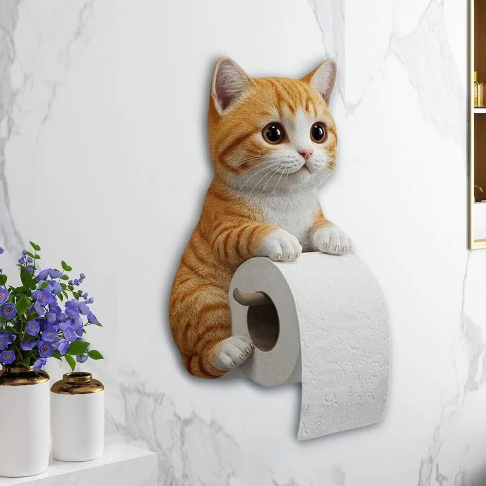 Держатель для туалетной бумаги "Имитация 3D-подставки для туалетной бумаги в форме котенка, настенный дизайн, экономия места, забавные украшения для дома", 1 шт