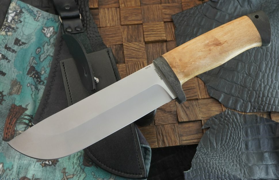 Мощный нож с фиксированным клинком АиР Толстяк, сталь 95Х18, рукоять карельская береза