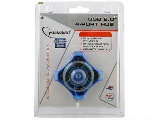 Концентратор USB 2.0 Gembird UHB-C224, 4 порта, прозр. корпус, блистер
