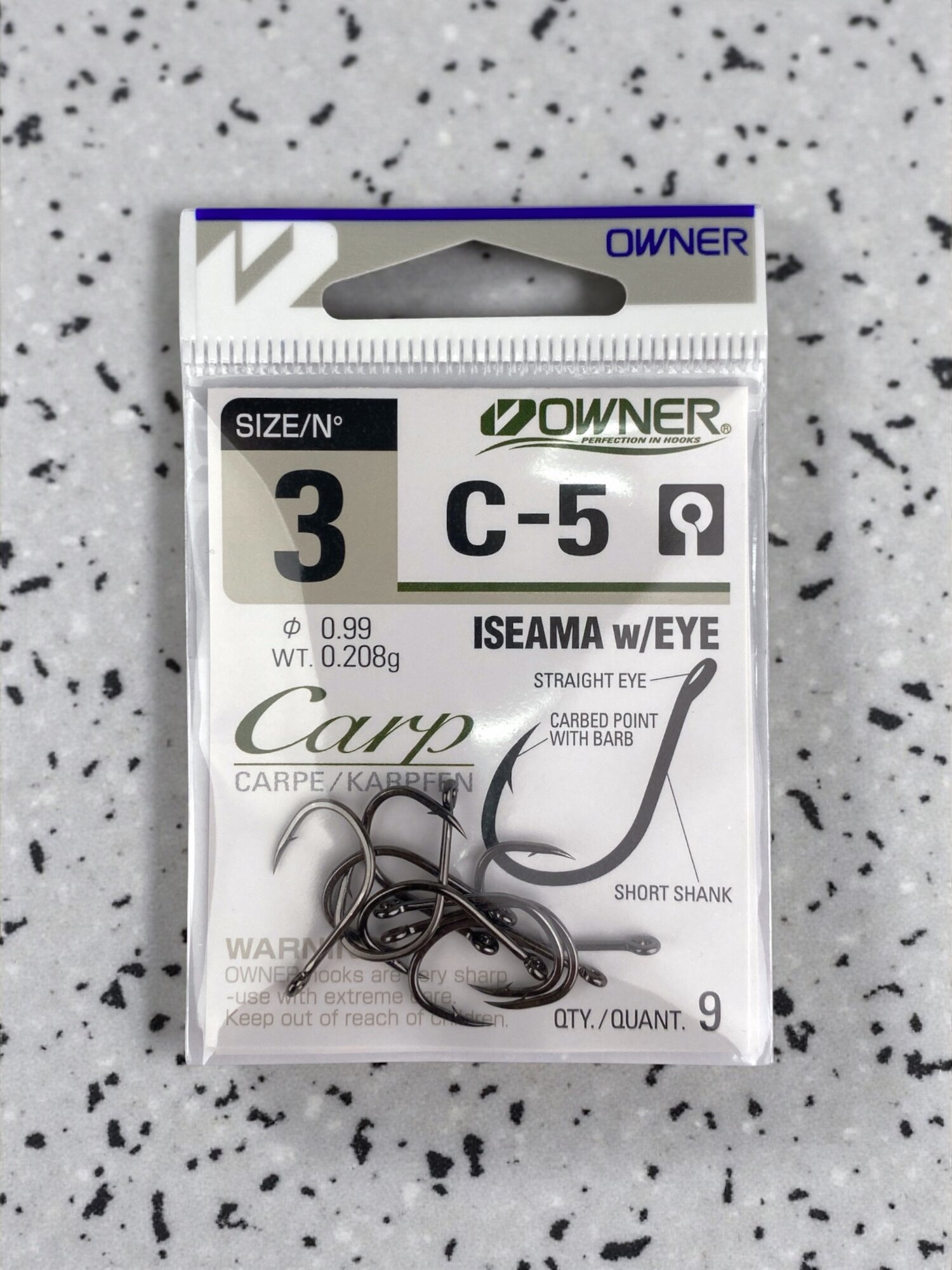 Крючок рыболовный Owner Iseama w/eye С-5 №3 0,99 мм, набор 9 шт.