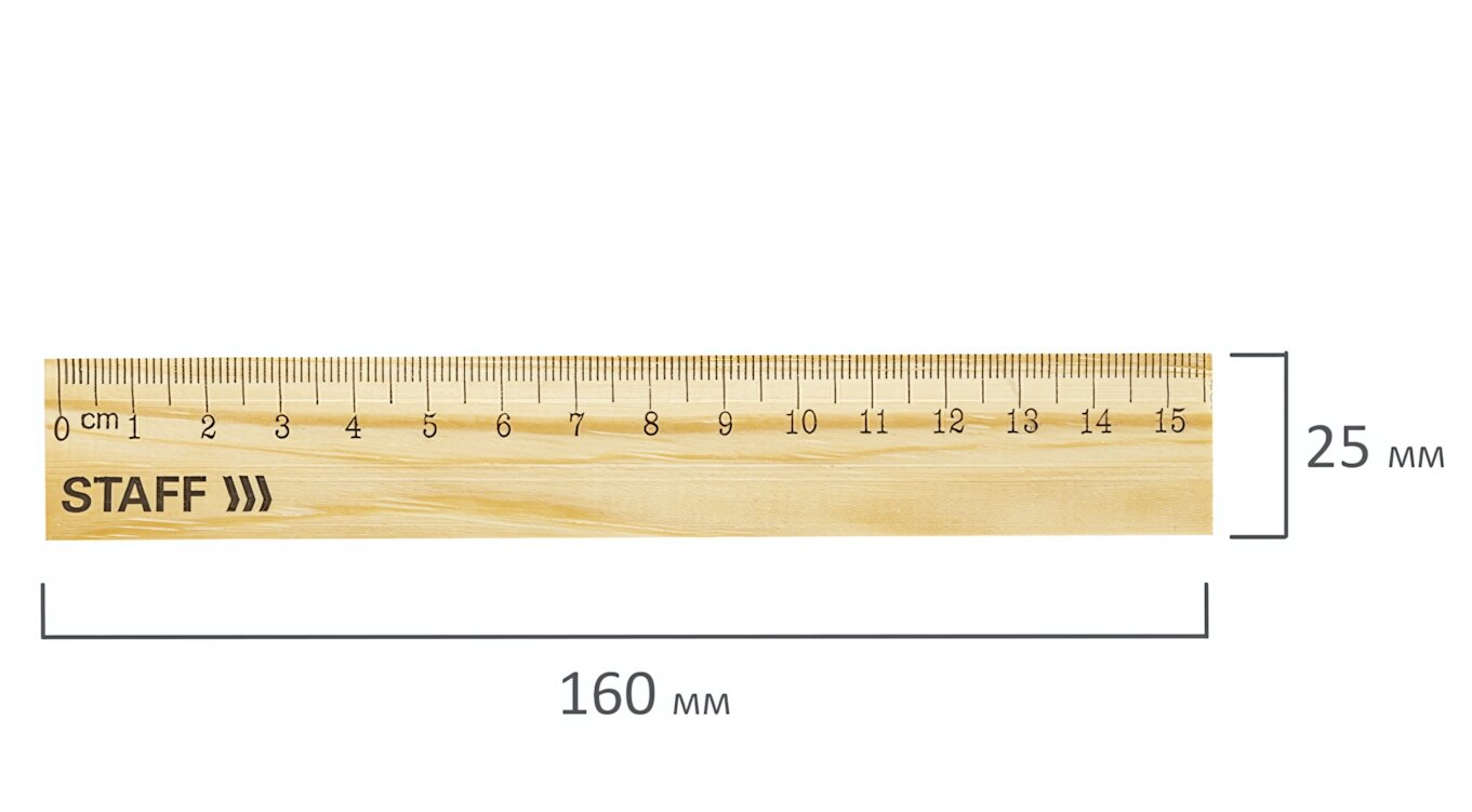 Линейка деревянная STAFF 15 см, канадская сосна, для черчения и измерений, школа/офис