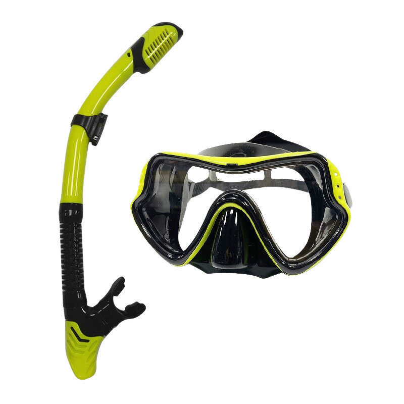 Набор для дайвинга взрослые очки и трубка для снорклинга, противоотбликовое и антиутечка упрочненное стекло водонепроницаемая маска, сухая трубка, желтый и черный набор, 1 очки для дайвинга, 1 трубка для снорклинга