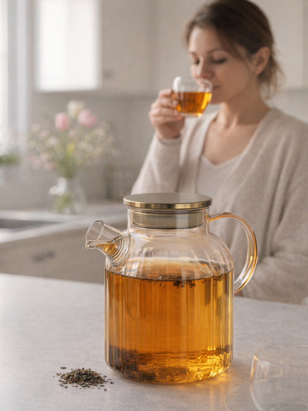 Чайник заварочный "Кантри" стеклянный 1,8 л, с фильтром из нержавеющей стали