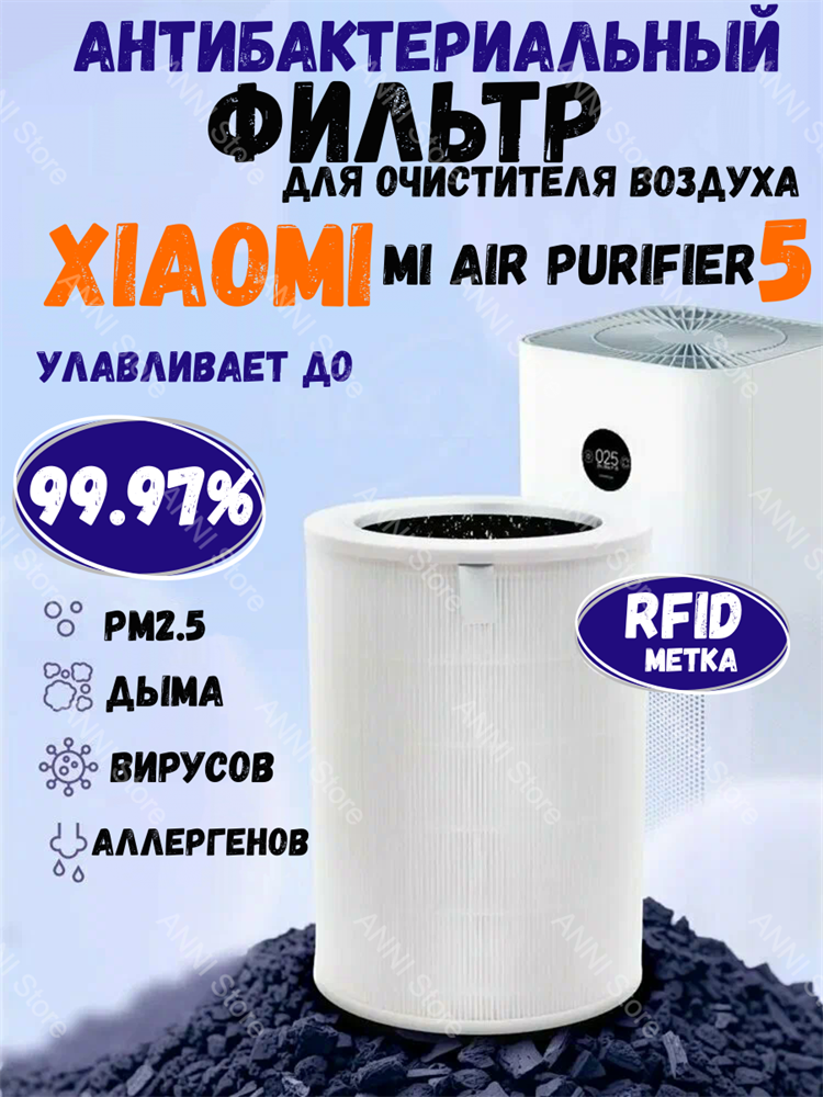 ANNI Антибактериальный фильтр для очистителя воздуха Xiaomi Mi Air Purifier 5 белый