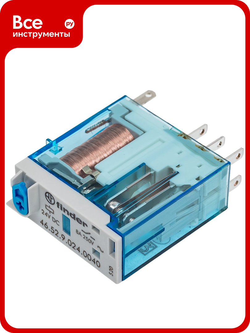 Миниатюрное промышленное реле Finder 2 перекидных контакта 8А, = 24В DC, 465290240040