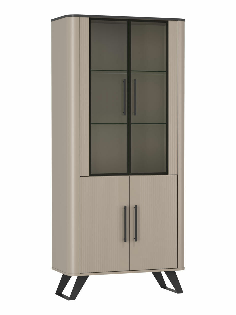 Шкаф-витрина Фиделия с полками, 93x44x204 см, Серый камень / Мрамор черный