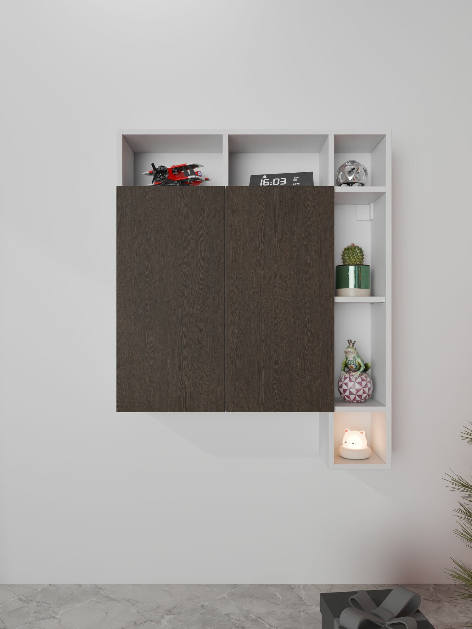 Изумлит Полка навесная закрытая модуль Эра 98.3х79.3х21.6 см, белый-венге