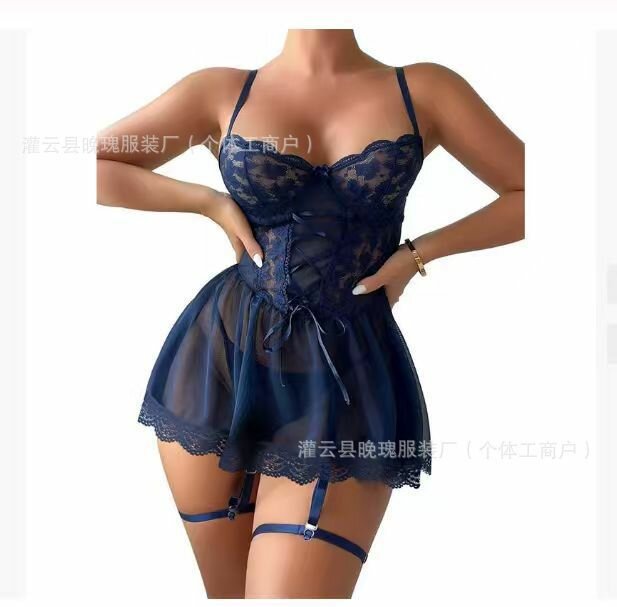 Сексуальное женское белье Amazon: кружевной корсет с прозрачной ночной сорочкой на подтяжках и кольцами для ног, комплект сексуального белья.