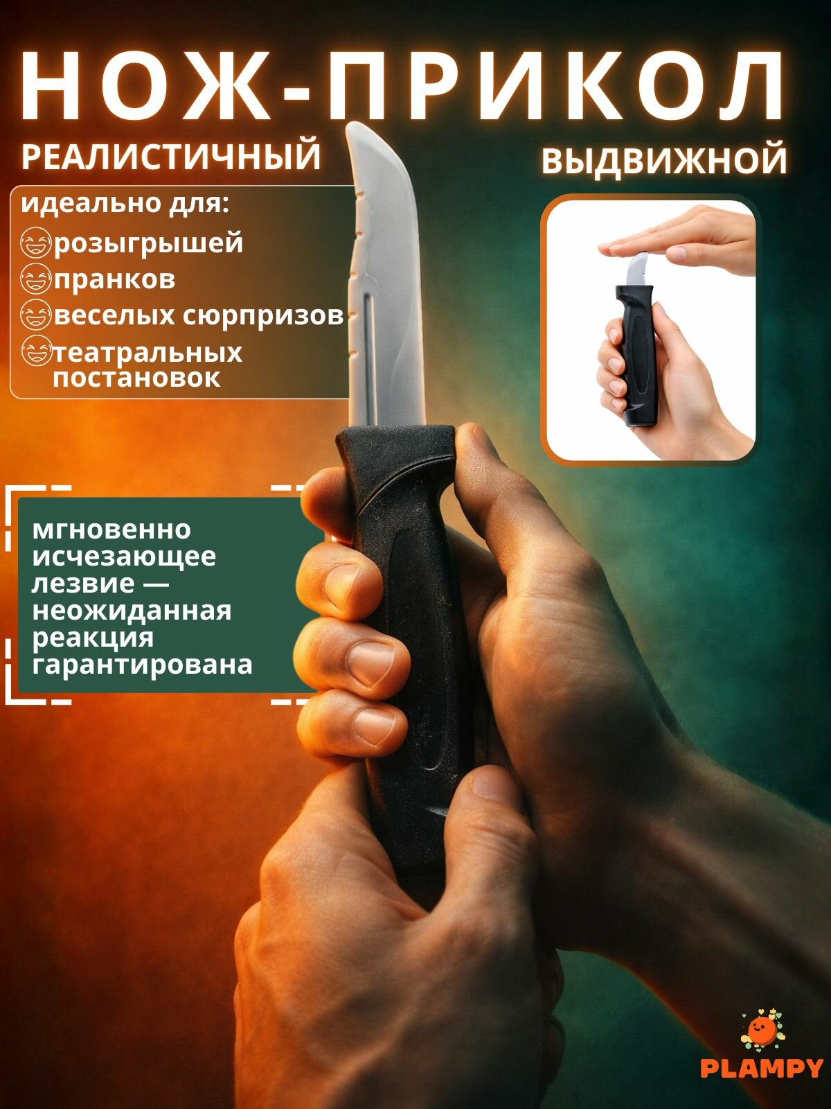 Plampy Нож-прикол выдвижной для розыгрышей, игрушечный реквизит для пранков