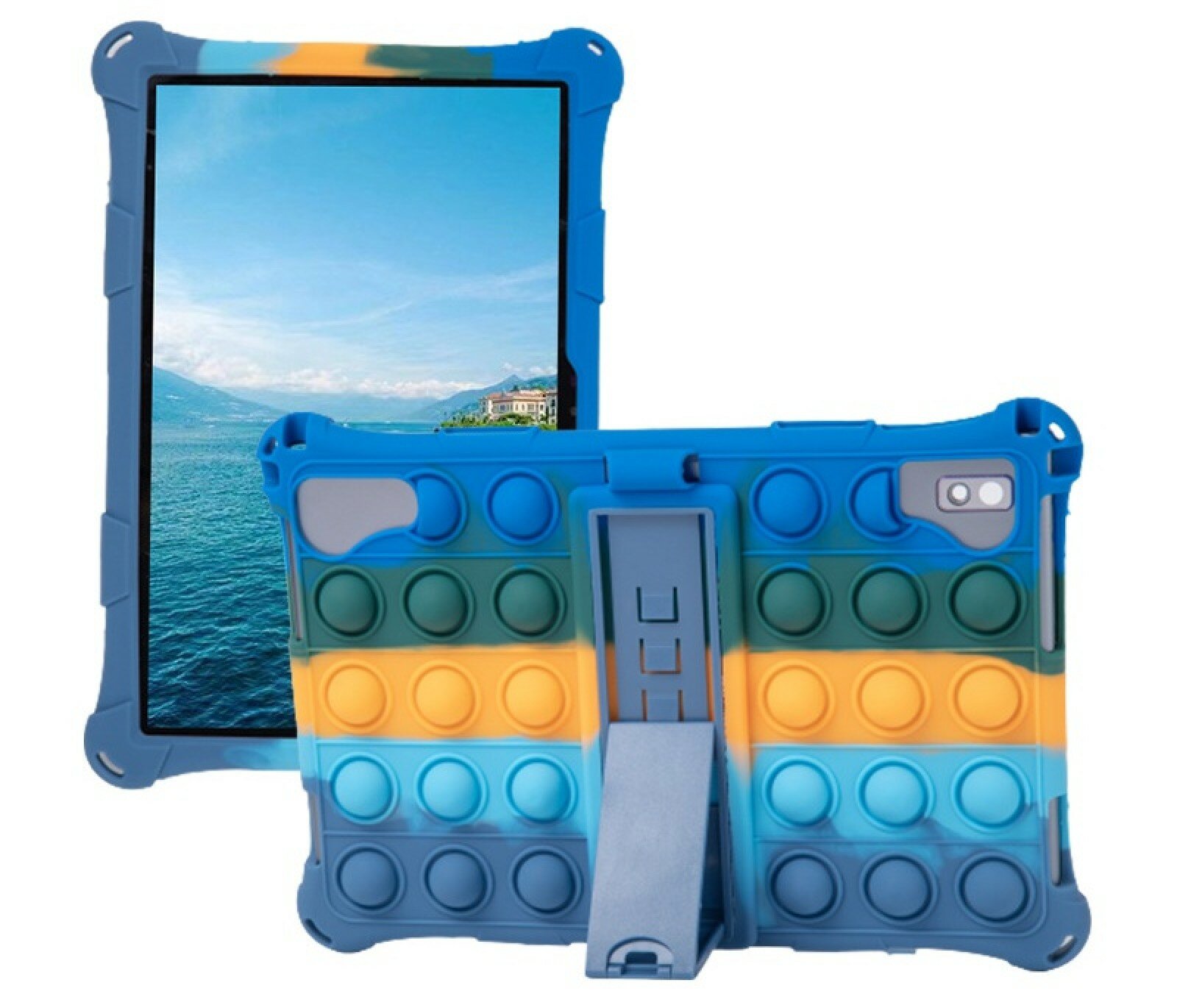 Чехол-бампер MyPads Antistress для планшетов Teclast M40 PLUS, P30S, P40HD с крепежом для стилуса и подставкой, силиконовый, синий, Поп Ит