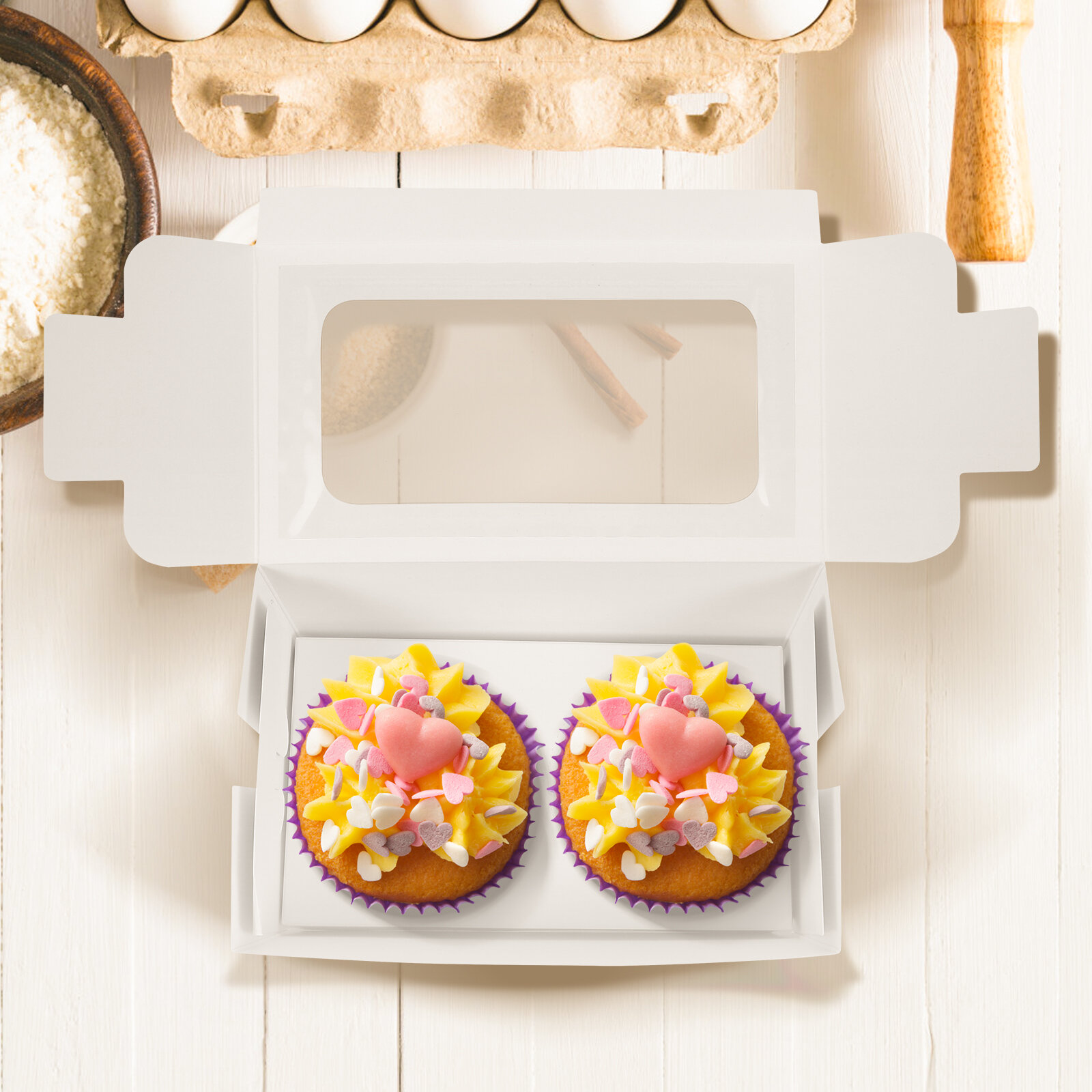 Бумажная белая коробка с окном для выпечки, упаковка из 10 коробок для кексов