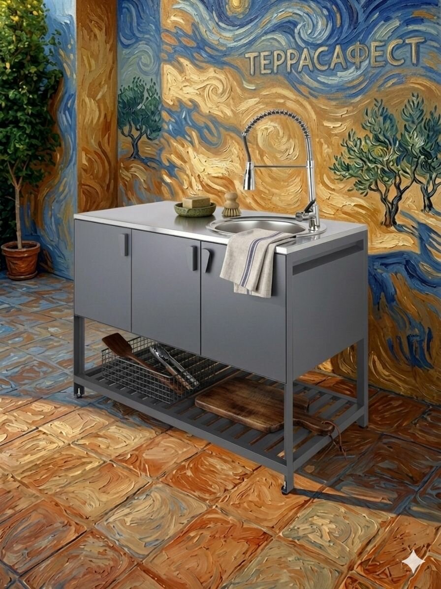 TERRASA: Набор Садовой Кухни - Стол-Мойка - Уличная Модульная Кухня