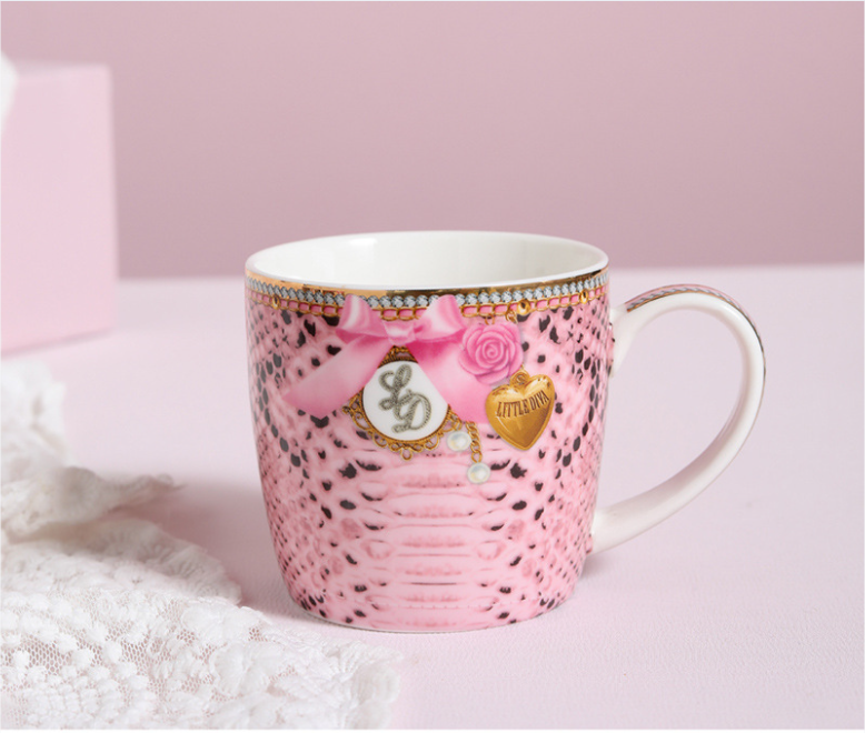 Леопардово-розовая британская керамическая кофейная чашка с росписью-pink Leopard Cup