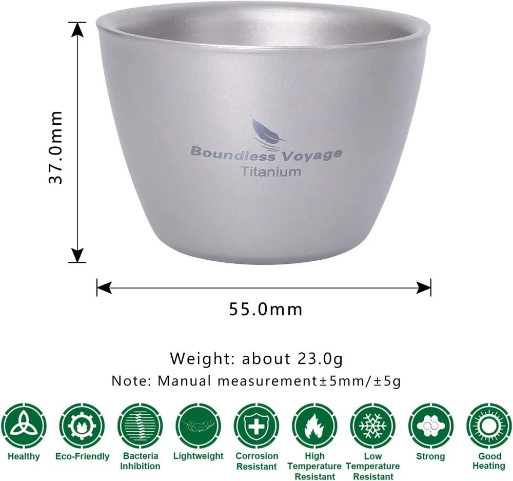 Boundless Voyage Стопка из титана с двойными стенками, 2 шт, для чая/кофе, виски — фото 1