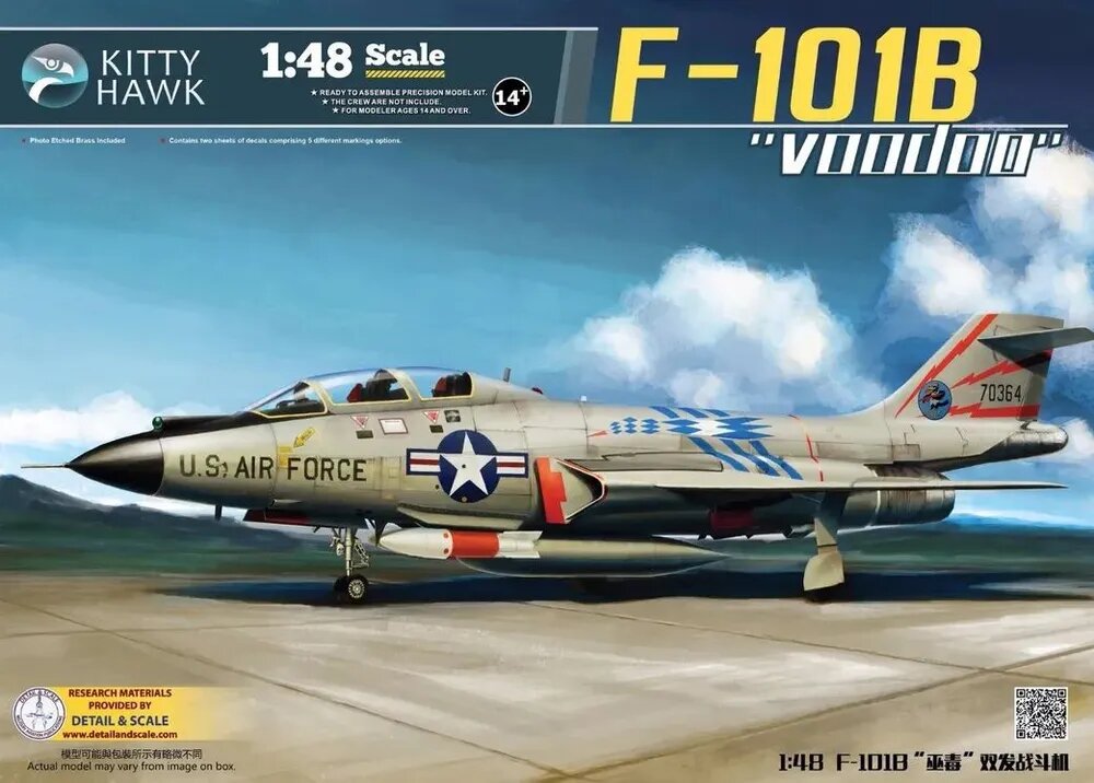 Сборная модель самолета Kitty Hawk F-101B Voodoo 1/48, масштаб 1:48, для моделистов от 14 лет