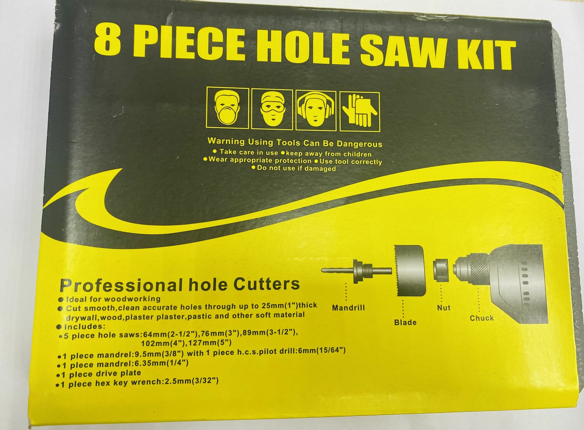 Набор коронок по дереву и гипсокартону 64-127мм, 8 предметов